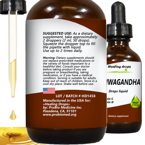 Healing Drops Ashwagandha Liquid Drops with Vitamin C & D Organic